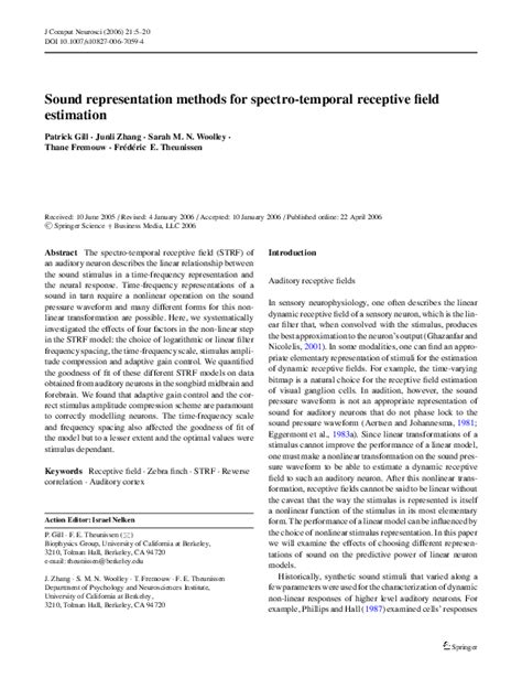 Pdf Sound Representation Methods For Spectro Temporal Receptive Field