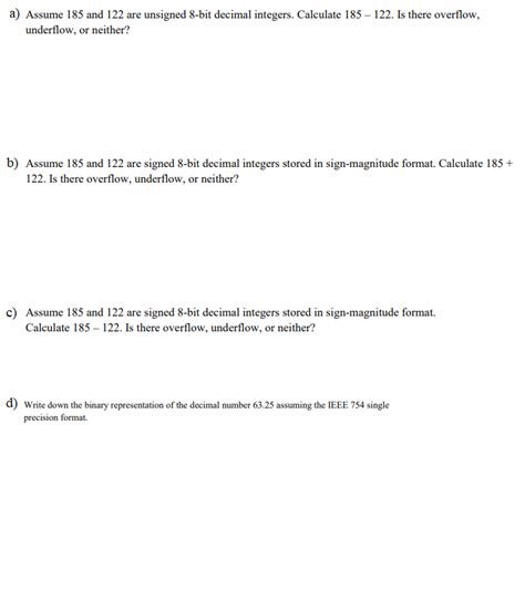Solved A Assume 185 And 122 Are Unsigned 8 Bit Decimal