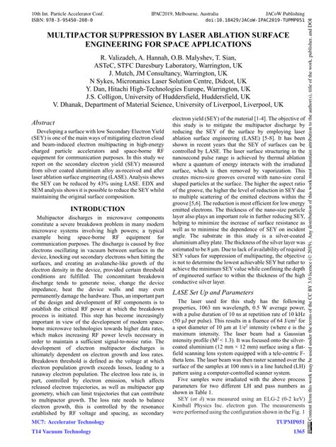 Pdf Multipactor Suppression By Laser Ablation Surface Engineering For Space Applications