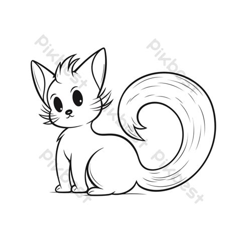 긴 모피 윤곽선 스케치 벡터를 사용하여 그리는 귀여운 새끼 고양이 일러스트 Png Png 무료 다운로드 Pikbest