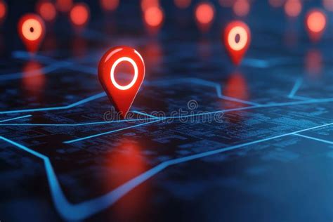 Red Location Markers On Dark Digital Grid Representing Data Security Breach With Potential