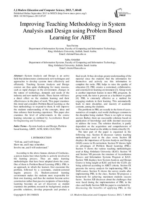 improving teaching methodology in system analysis and design using