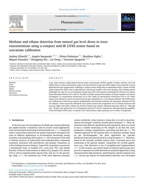 pdf methane and ethane detection from natural gas level down to trace