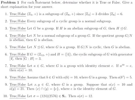 Solved Problem 1 For Each Statement Below Determine Whether Chegg Com
