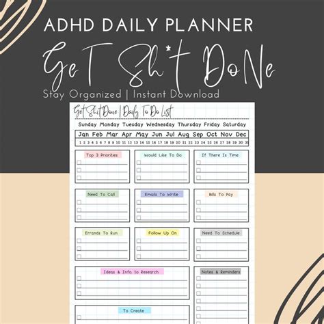 ADHD PLANNER To Do List Productivity Day Planner Work Day Planner Task