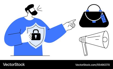 Man Protecting Security With Shield Pointing Vector Image
