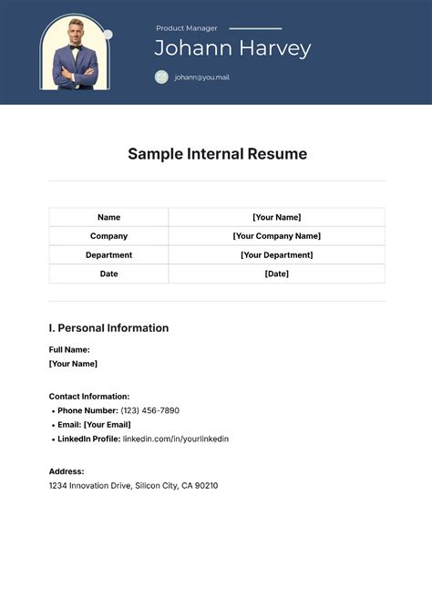 Free Sample Internal Resume Template To Edit Online