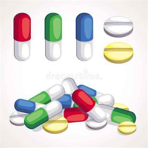 Conjunto De Dibujos Animados De Cápsulas Y Pastillas Montón De