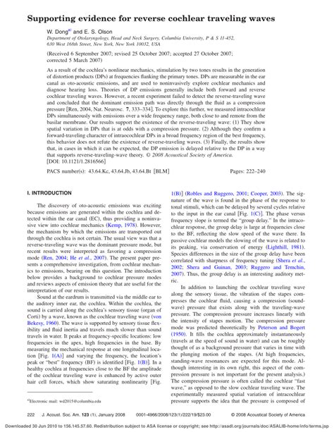 Pdf Supporting Evidence For Reverse Cochlear Traveling Waves
