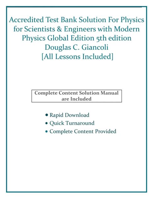 Accredited Test Bank Solution For Physics For Scientists And Engineers