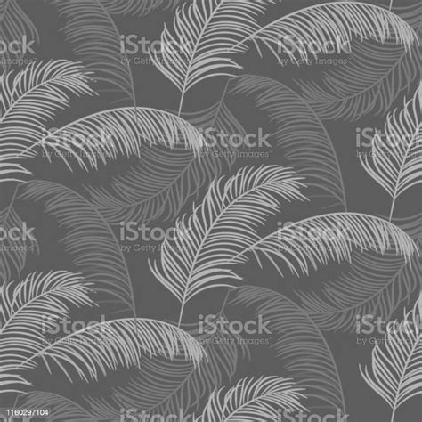 Palm Leaves Seamless Pattern Vector Design Gray Colors Plant Background