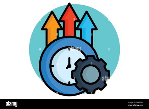 Effective Colored Outline Icon Clock With Gear And Up Arrow Icon Related To Efficiency