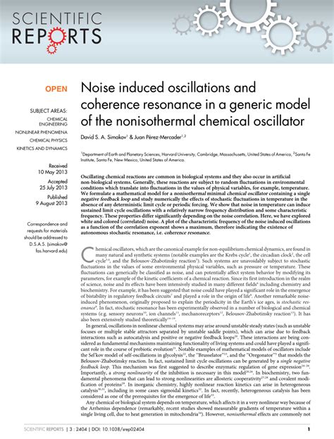 Pdf Noise Induced Oscillations And Coherence Resonance In A Generic Model Of The Nonisothermal