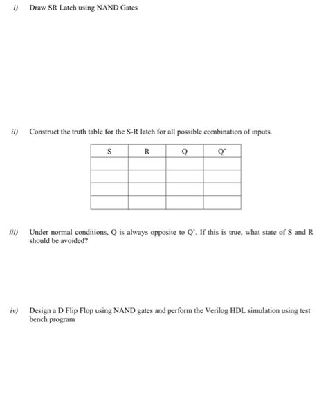 Solved I Draw SR Latch Using NAND Gates Ii Construct The Chegg