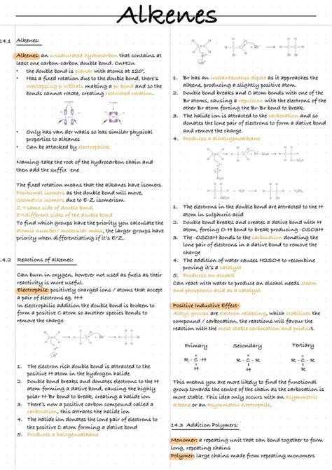 Summary AQA Chemistry A Level Alkenes Stuvia UK