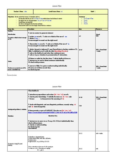 My Lesson Plan Pdf Linguistics Cognitive Psychology
