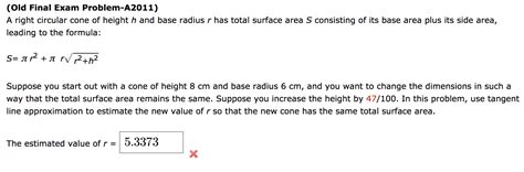 A Right Circular Cone Of Height H And Base Radius R