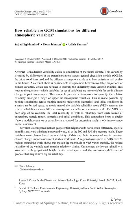 How Reliable Are Gcm Simulations For Different Atmospheric Variables