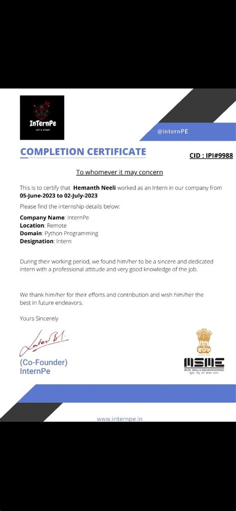 Hemanth Neeli On Linkedin Python Internpe Internship Pythonprogramming
