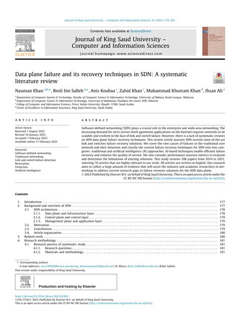 PDF Data Plane Failure And Its Recovery Techniques In SDN A Systematic Literature Review