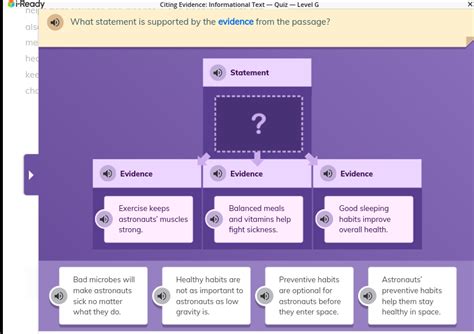 I Ready Citing Evidence Informational Text — Quiz — Level G What Statem