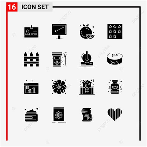 Set Of 16 Vector Solid Glyphs On Grid For Barricade View Editable