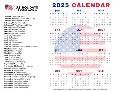 Free Printable Calendar 2025 With Holidays Usa Printable 2026 Calendar