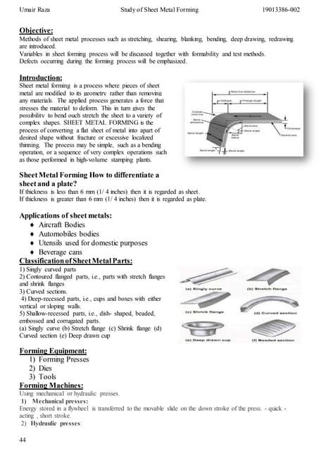 Metal Sheet Forming Its Types And Operations Docx Woodworking Arts And Crafts