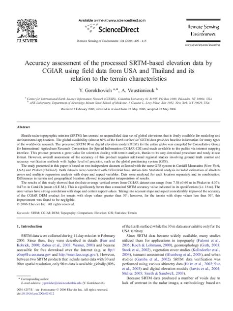 pdf accuracy assessment of the processed srtm based elevation data by
