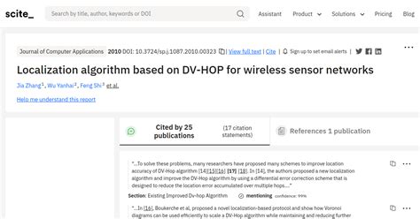 Citation Report Localization Algorithm Based On Dv Hop For Wireless Sensor Networks