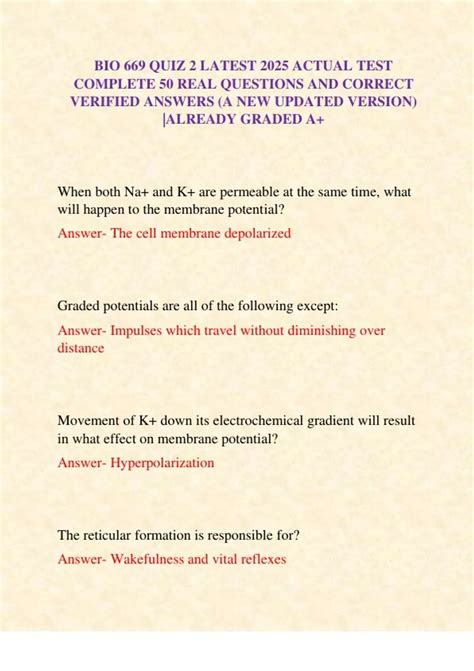 Bio 669 Quiz 2 Latest 2025 Actual Test Complete 50 Real Questions And Correct Verified Answers