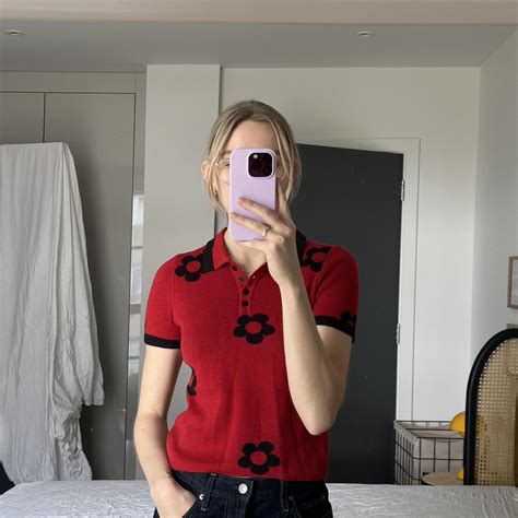 Lazy Oaf Cropped Floral Knit Black And Red With Depop