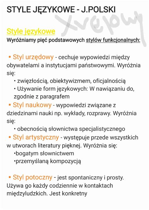 Czym Są Style Językowe Jakie Są Style W Polskim Język Polski Jako Pdf Knowunity