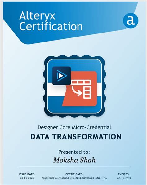 alteryx dataanalytics certifications datatransformation… moksha shah
