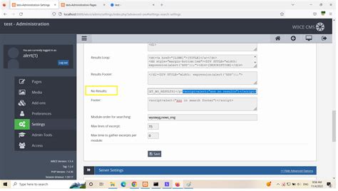 xss via no results in search settings · issue 523 · wbce wbce cms · github