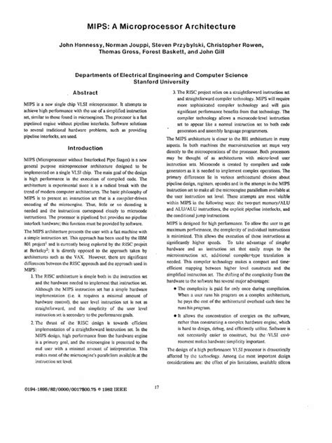 mips a microprocessor architecture pdf