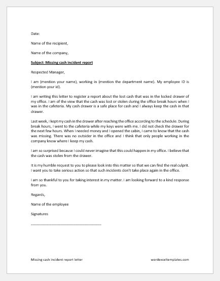 Incident Report Sample Letter