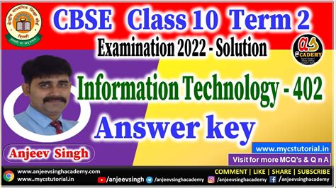 Class 10 It Code 402 Term 2 Board Question Paper Answer Key