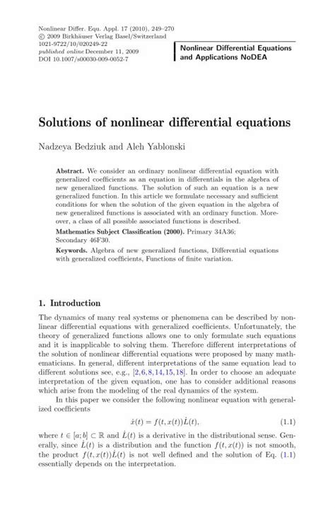 Pdf Solutions Of Nonlinear Differential Equations Dokumentips