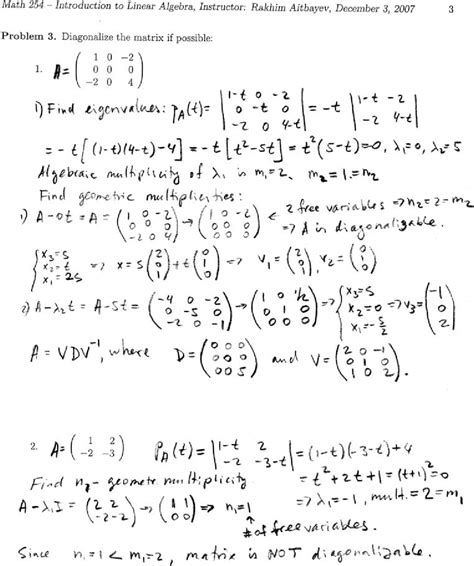 solution key for practice problem introduction to linear algebra