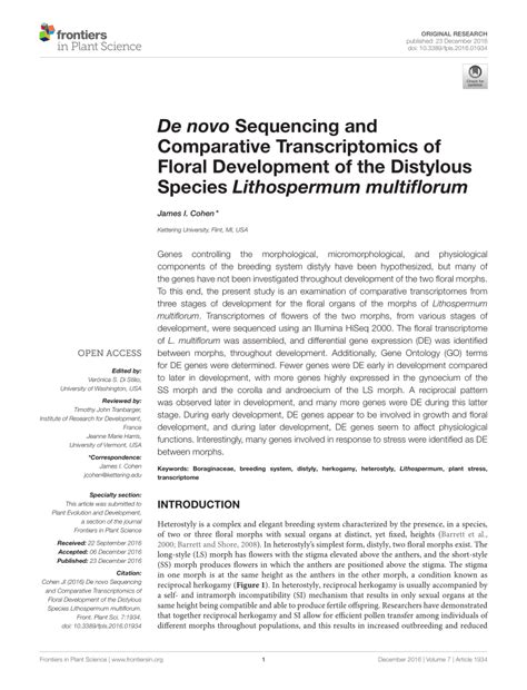 Pdf De Novo Sequencing And Comparative Transcriptomics Of Floral