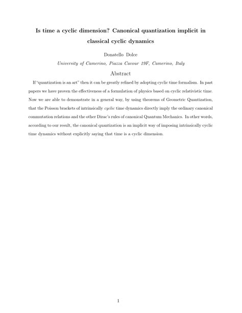 Pdf Is Time A Cyclic Dimension Canonical Quantization Implicit In