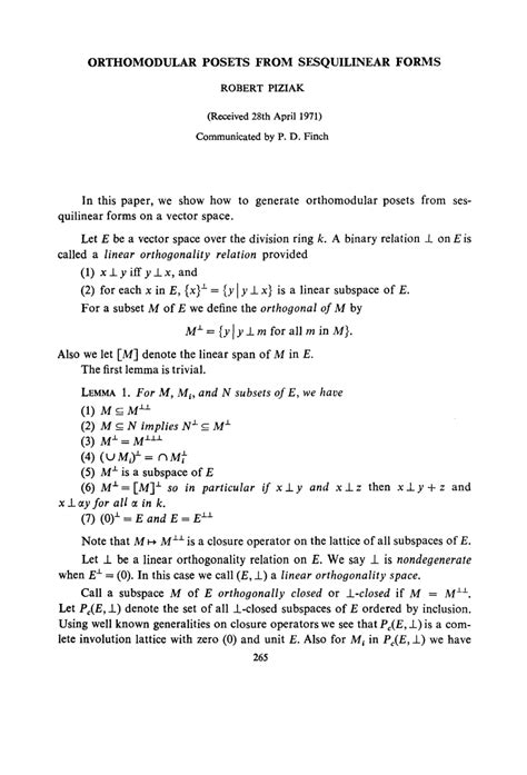 Pdf Orthomodular Posets From Sesquilinear Forms