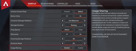 If You Play Apex Legends Disable Usage Sharing And Restart Game To Stop Data Collection R