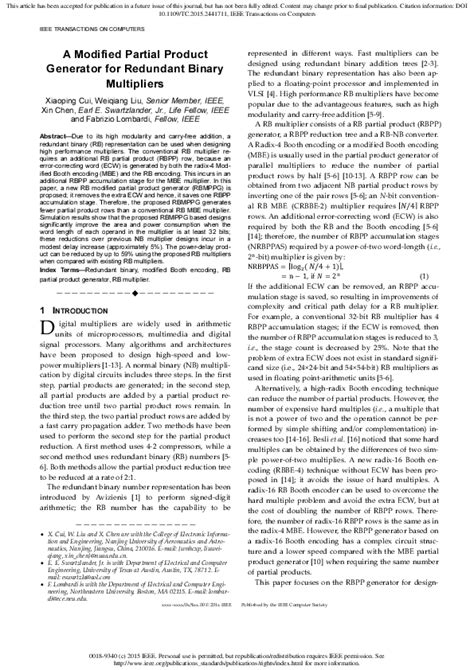 pdf a modified partial product generator for redundant binary