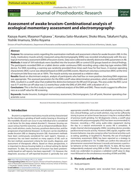 Pdf Assessment Of Awake Bruxism Combinational Analysis Of Ecological Momentary Assessment And