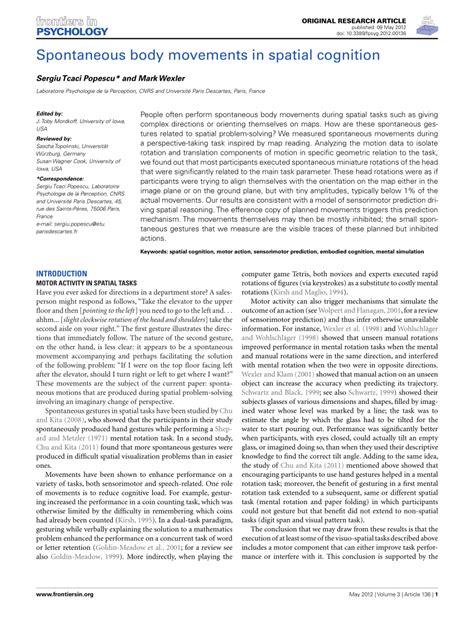 Pdf Spontaneous Body Movements In Spatial Cognition