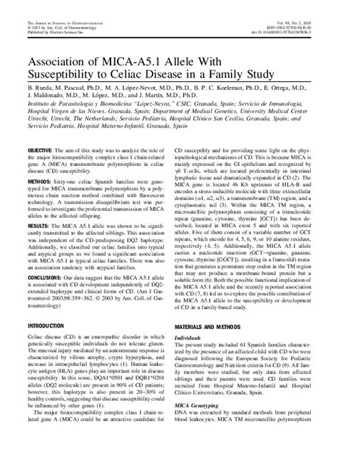 Pdf Association Of Mica A5 1 Allele With Susceptibility To Celiac