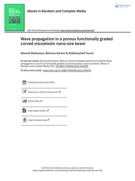 Wave Propagation In A Porous Functionally Graded Curved Viscoelastic Nano Size Beam Pdf