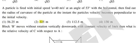 A Particle Is Fired With Initial Speed U M S At An Angle Of With T